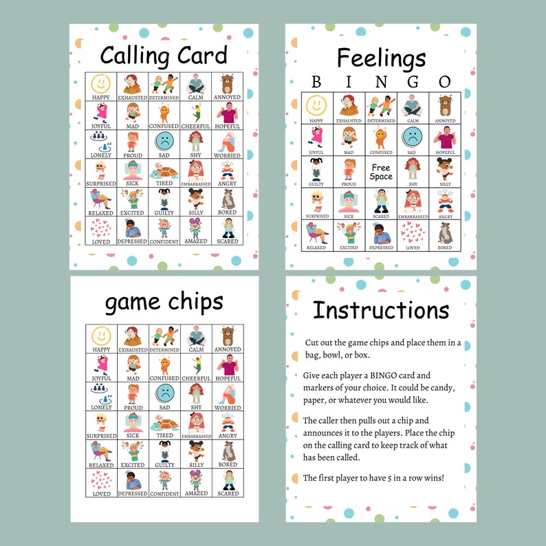 Feelings Bingo Game for Kids, Emotions Learning Activity, Printable ...