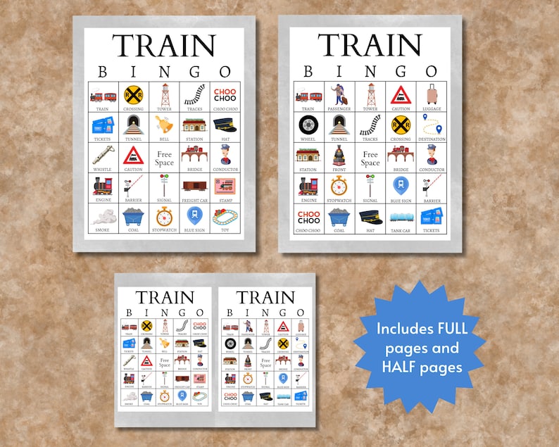 Train Bingo Cards, Printable Railroad Party Game for Kids, Teens, and ...