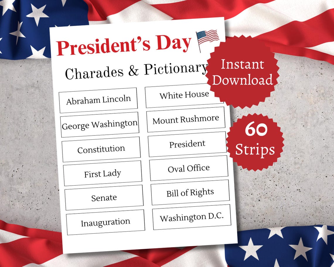 President's Day Charades Game, Printable USA Party Game for Kids, Teens ...