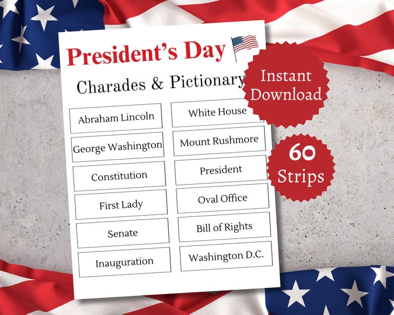 President's Day Charades Game, Printable USA Party Game for Kids, Teens ...