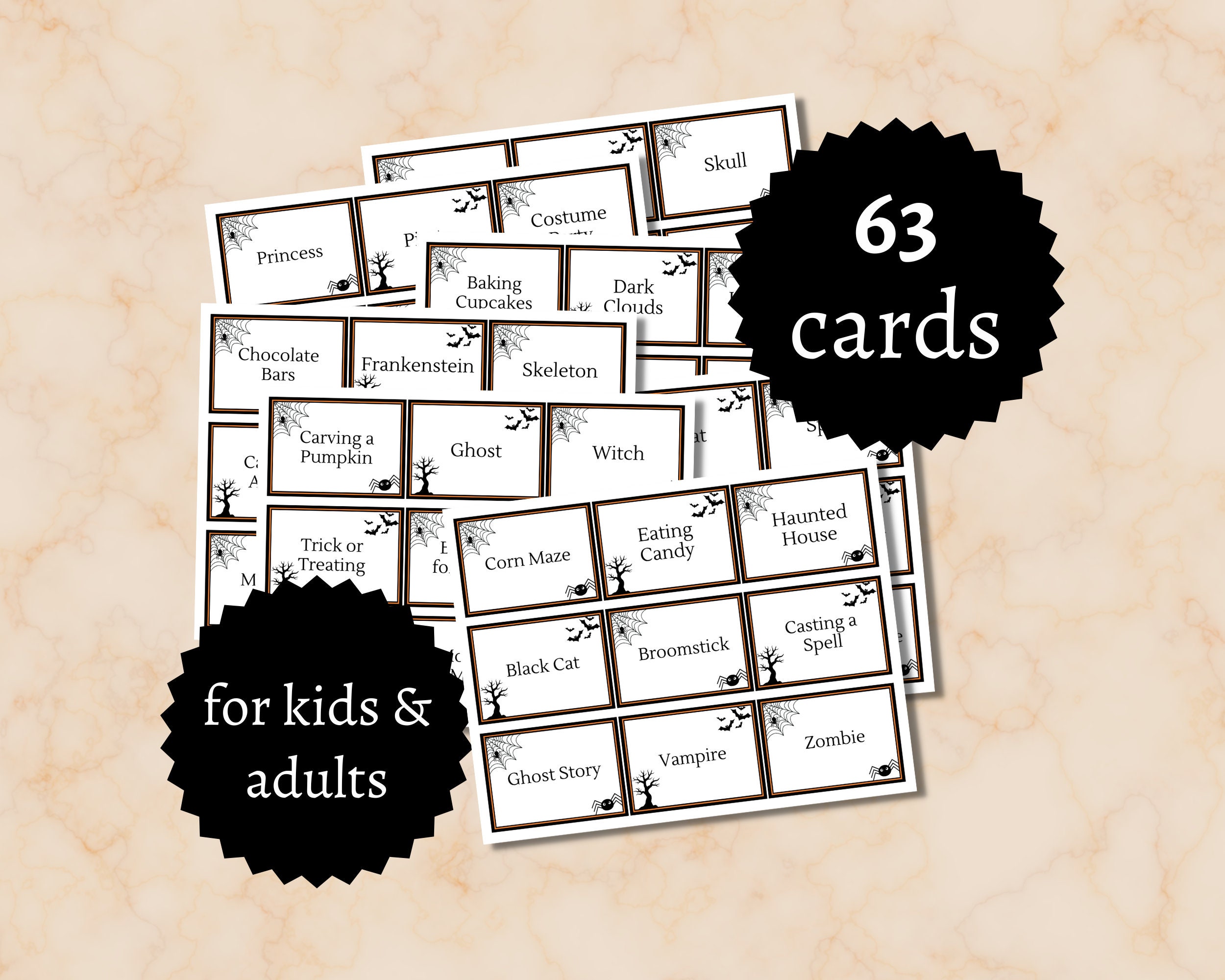 Halloween Charades Cards, Printable Halloween Pictionary Game, October ...