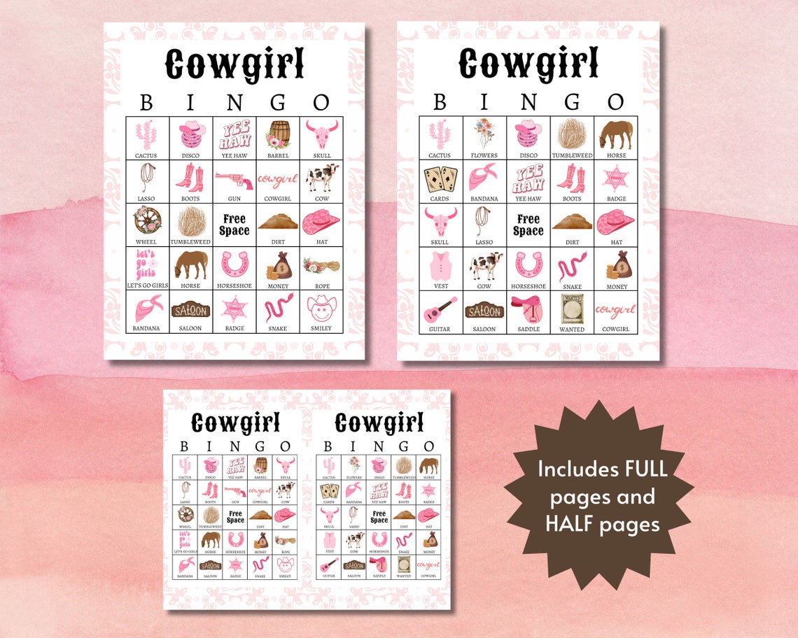 Cowgirl Bingo Cards, Pink Wild West Party Game, Printable Cowgirl ...