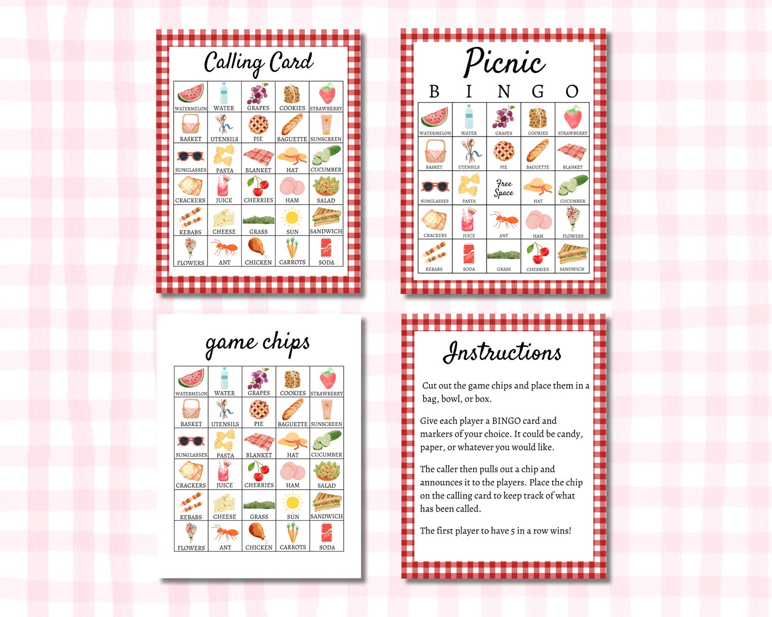Picnic Bingo Cards, Printable Summer Party Game for Kids, Teens, and ...