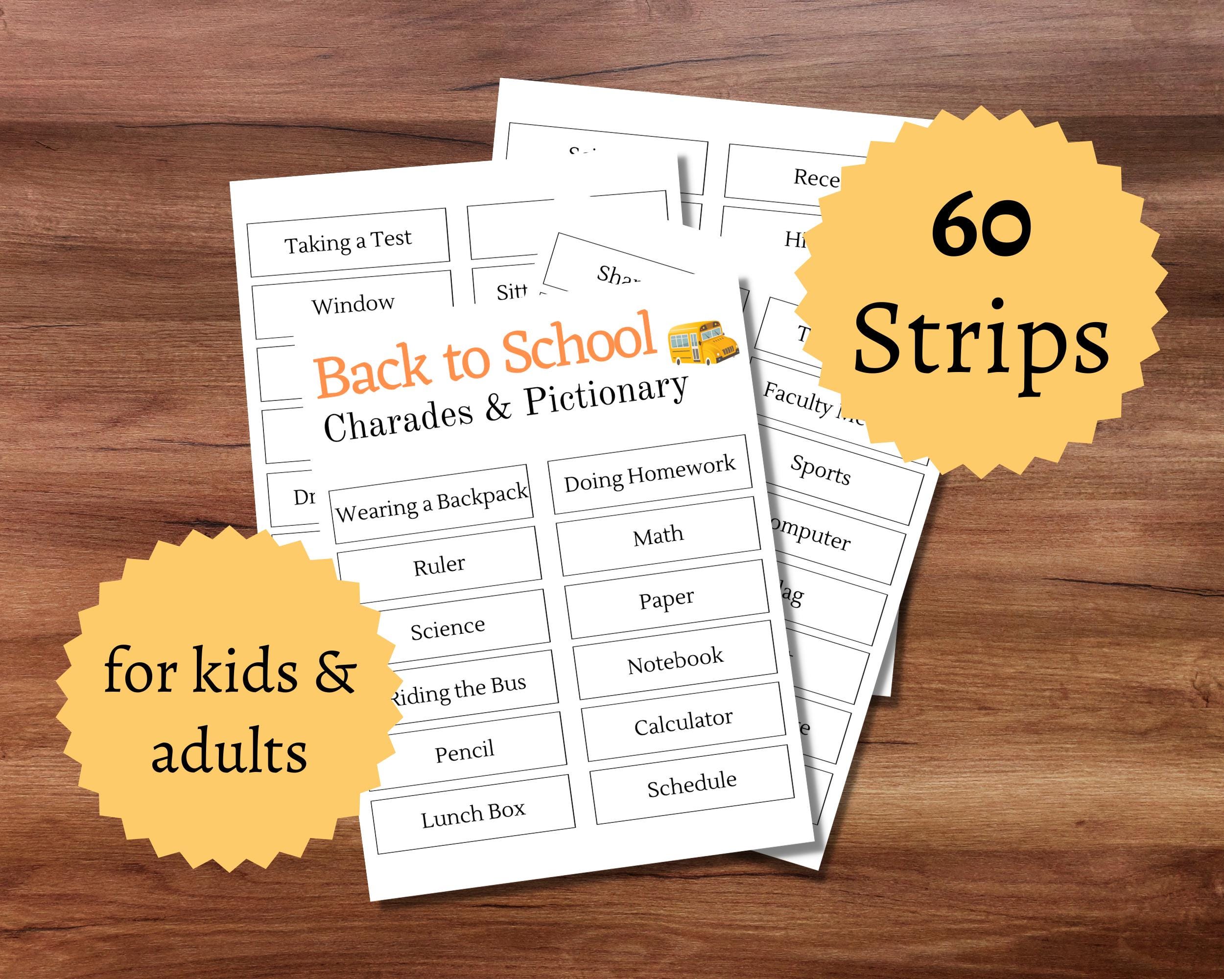Back to School Charades, Printable Classroom Pictionary Cards, School ...