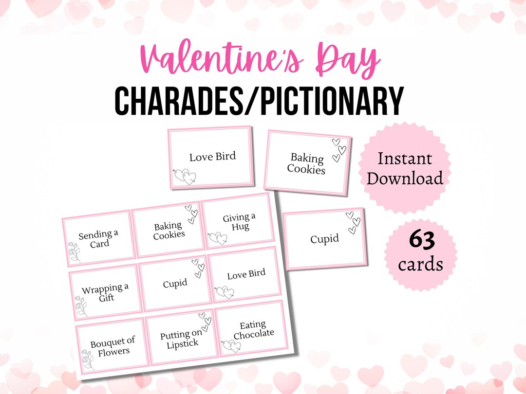 Valentine's Day Pictionary Cards, Printable Valentine's Charades ...