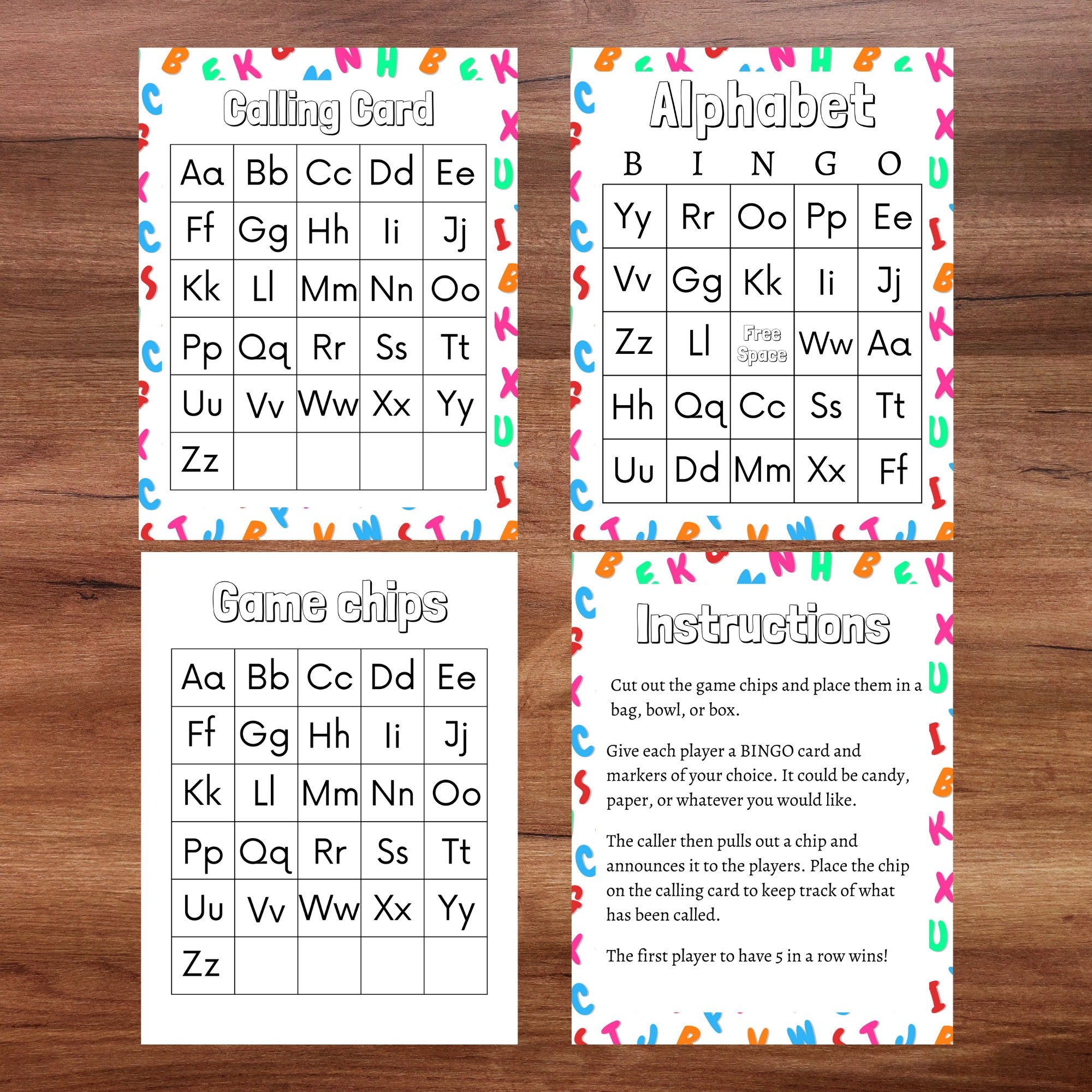 Alphabet Bingo Cards, Printable Letters Learning Game for Kids ...