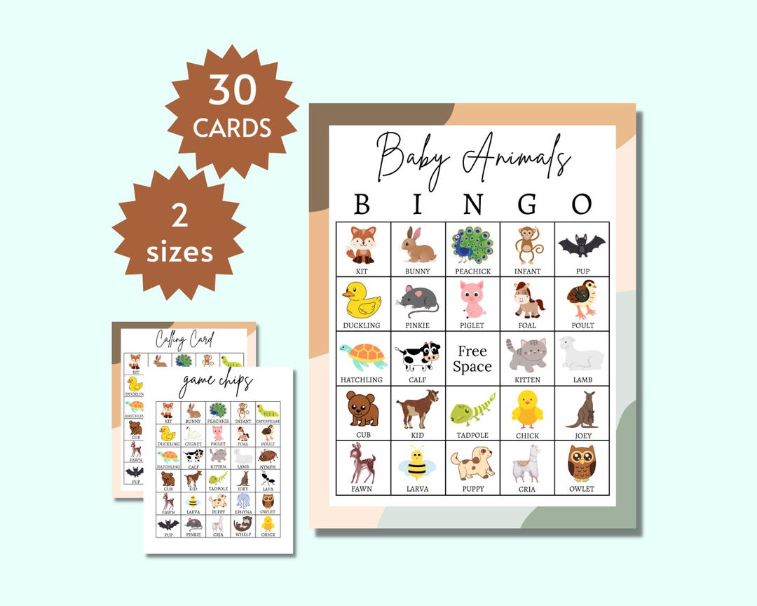 Baby Animals Bingo Game: Printable Baby Shower Activity (PDF Download ...