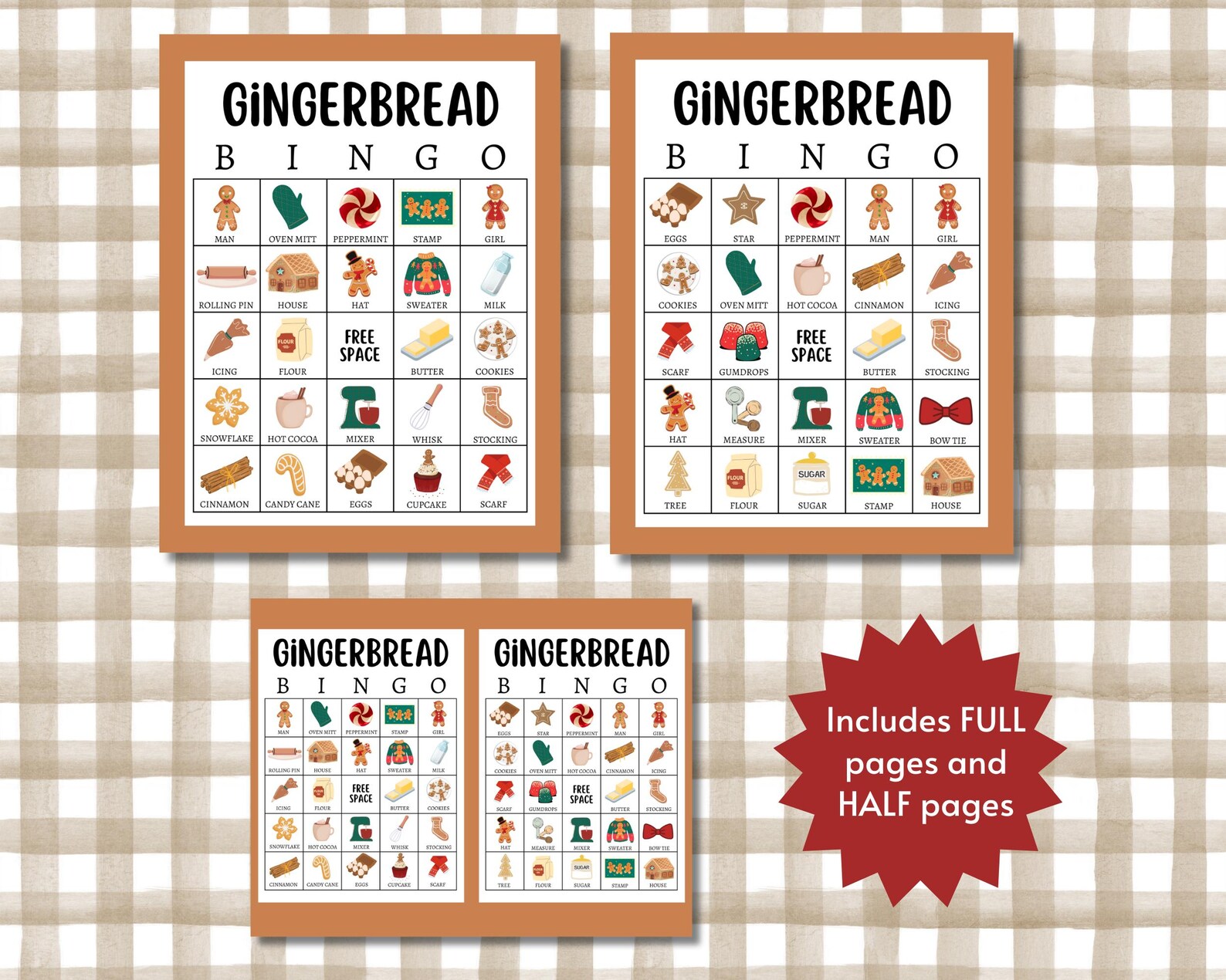 Gingerbread Bingo Cards, Printable Christmas Party Game, Holiday ...