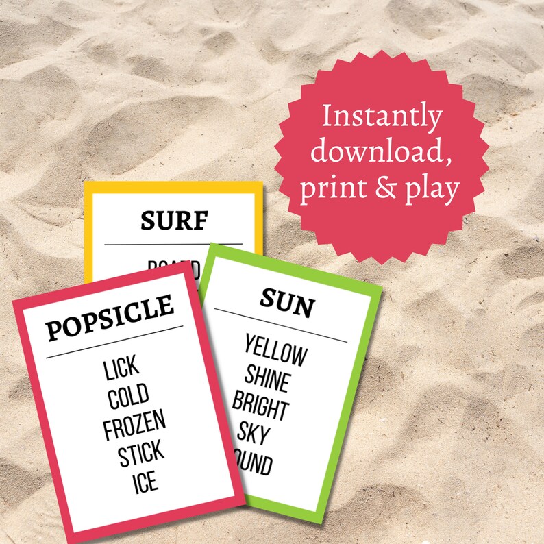 Summer Taboo Game, Printable Luau Activity for Kids and Adults - Etsy
