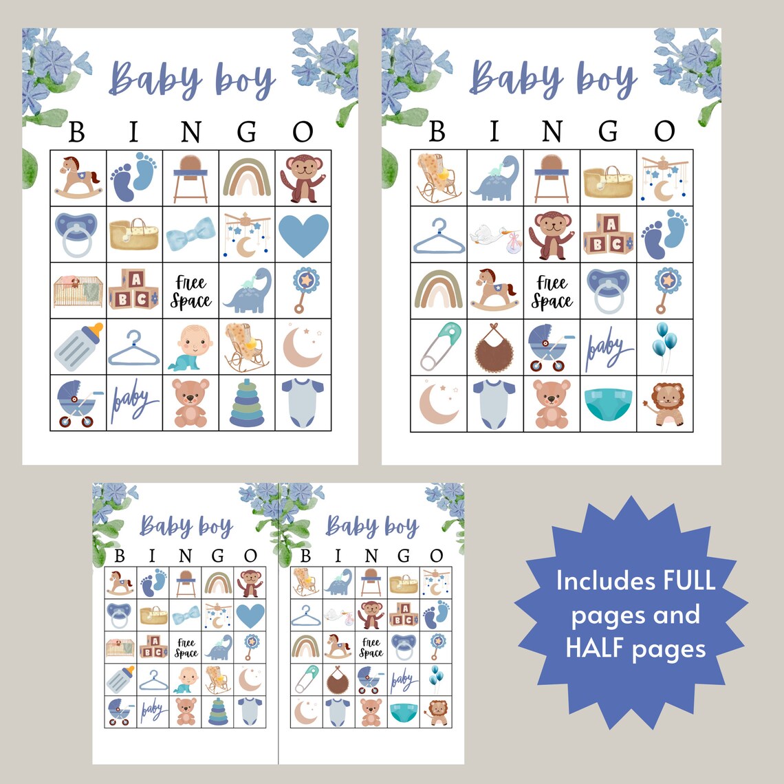 Baby Shower Bingo, Baby Boy Bingo Game, Baby Shower Games Printable ...