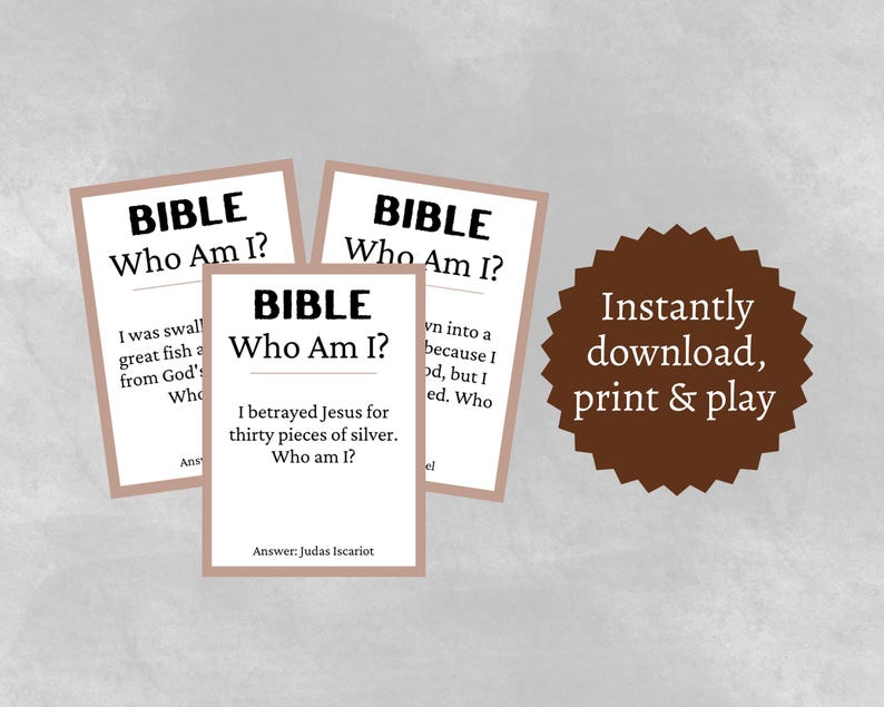 Bible Who Am I Trivia Cards, Printable Christian Party Game for Kids ...