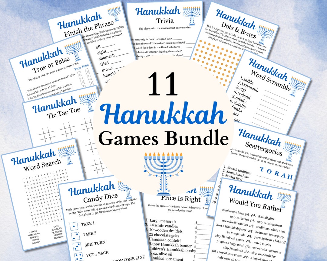 Hanukkah Games, Hanukkah Party Games Bundle, Printable Hanukkah Games ...
