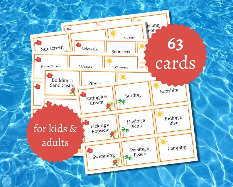 Summer Charades Cards, Printable Pool Party Game for Kids, Teens, and ...