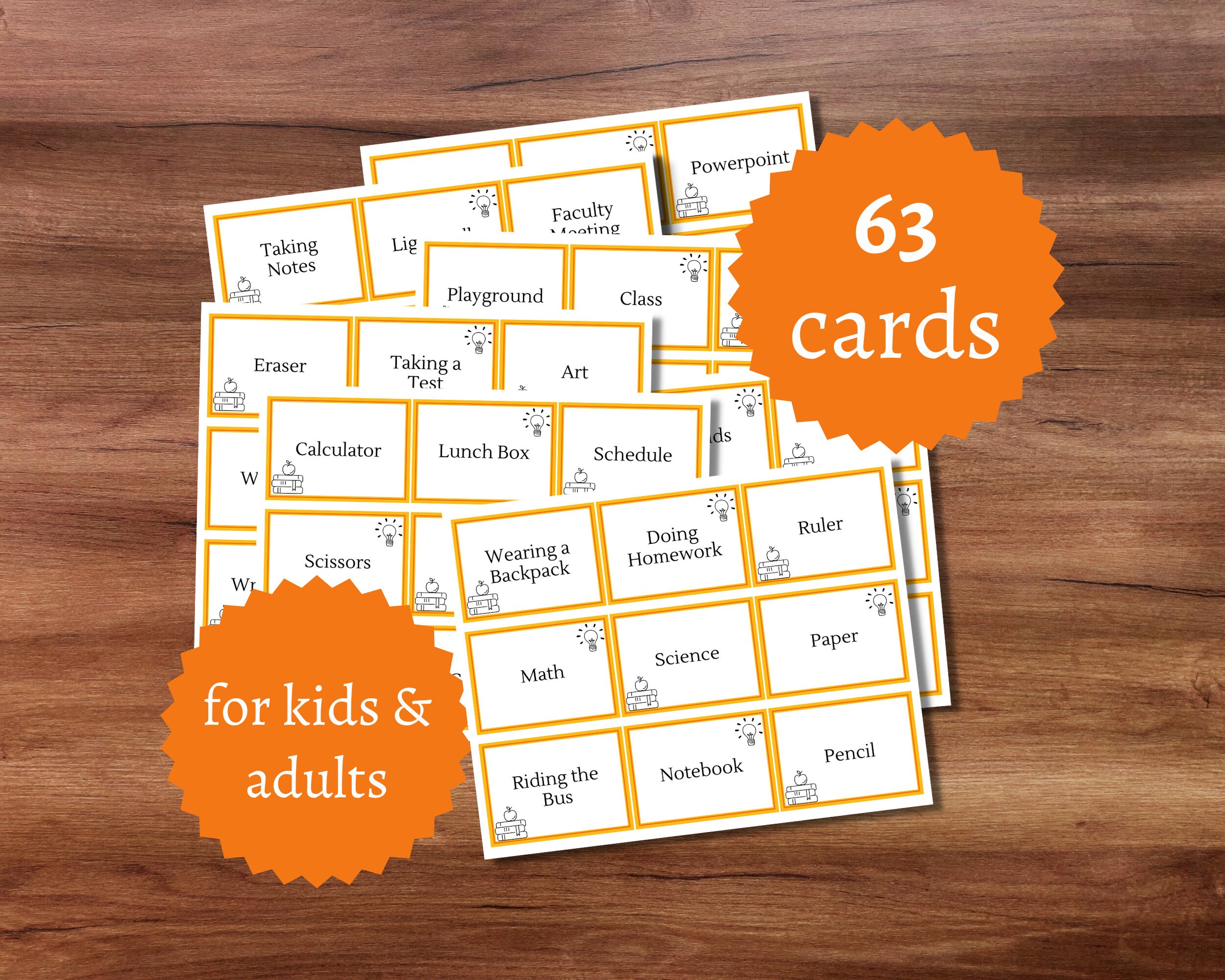 Back to School Pictionary Cards, Printable Classroom Charades, School ...
