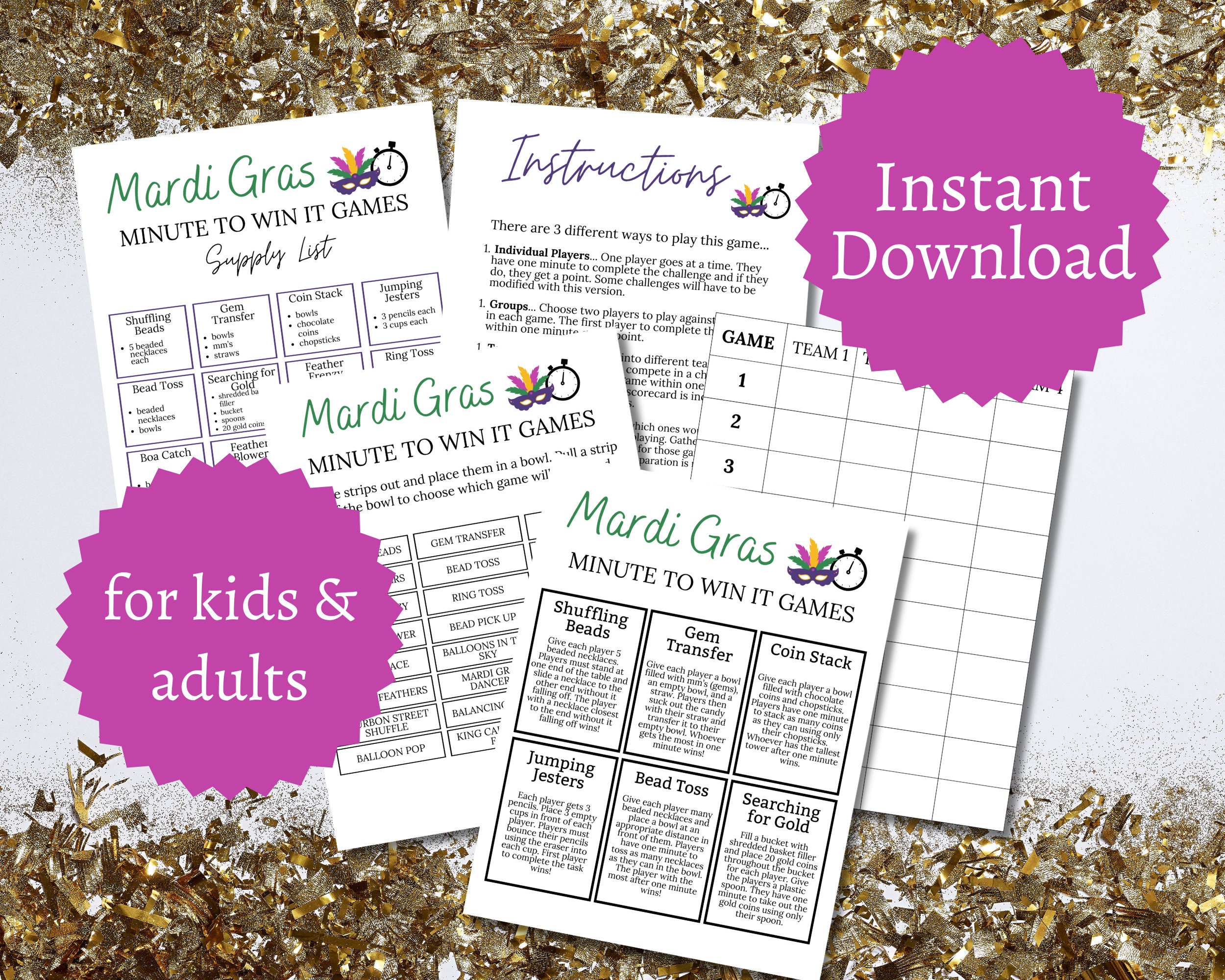 Mardi Gras Minute to Win It Games, Printable Mardi Gras Party Games for ...