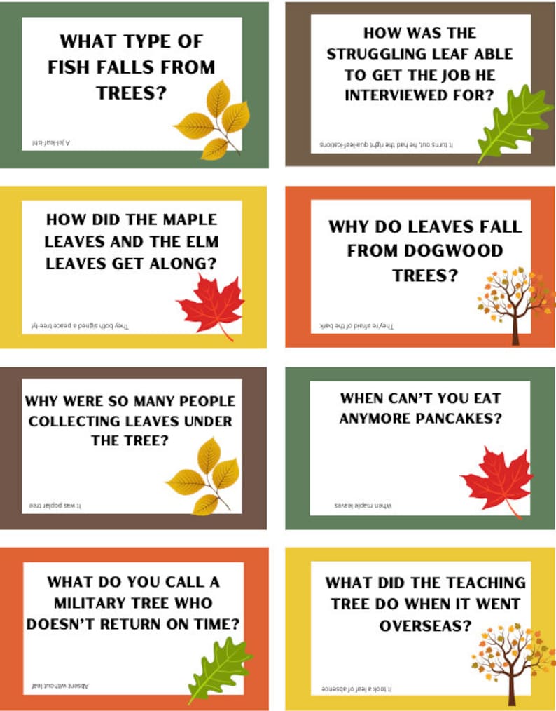 Leaf Joke Cards, Printable Autumn Lunchbox Notes for Kids - Etsy