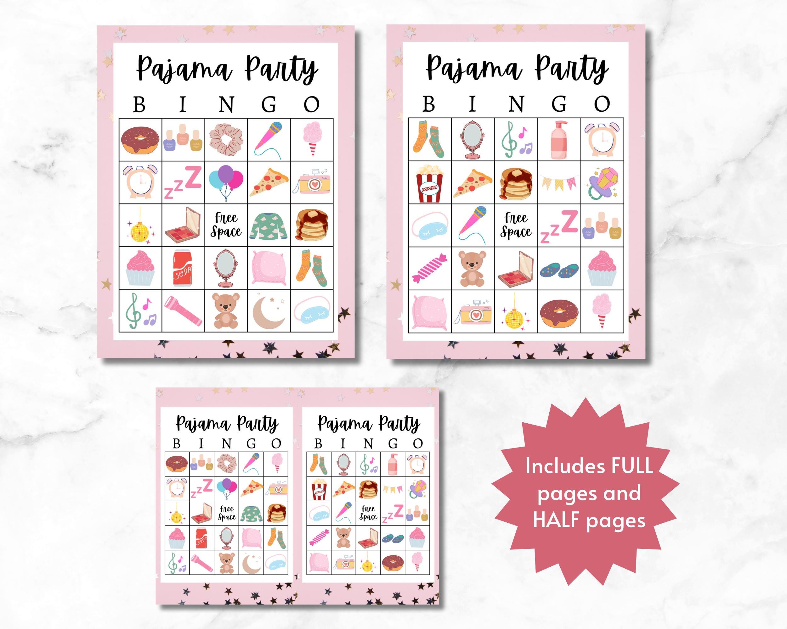 Pajama Party Bingo Cards, Printable Slumber Party Game for Kids, Girls ...