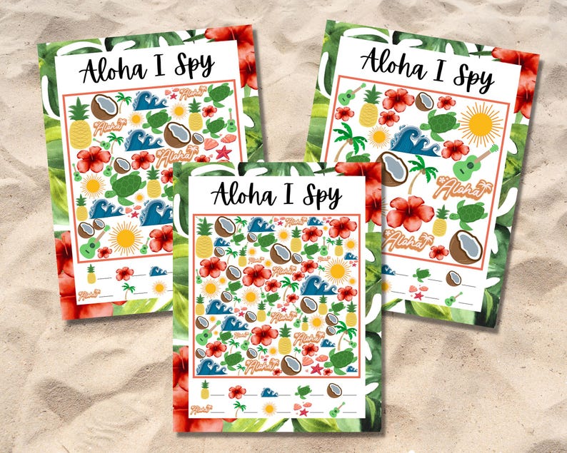 Aloha I Spy Game, Luau Party Games for Kids, Summer Counting Worksheets ...