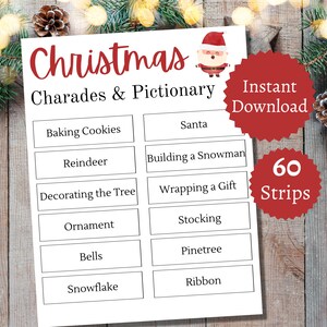 Christmas Charades Party Game, Printable Holiday Pictionary Cards ...