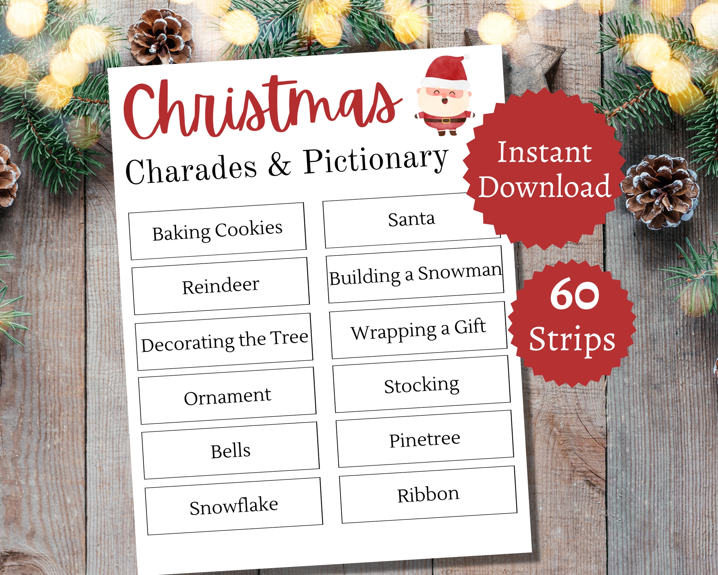 Christmas Charades Party Game, Printable Holiday Pictionary Cards ...