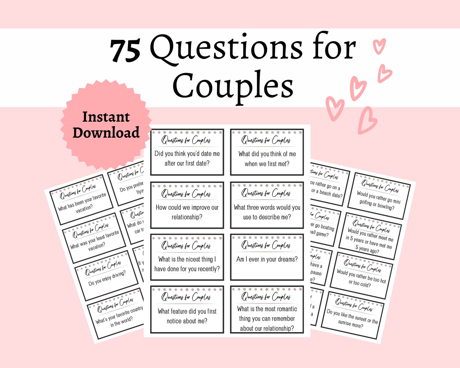 Questions for Couples Cards, Printable Conversation Starters, Easy Date ...