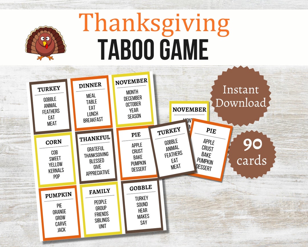 Thanksgiving Taboo Game, Printable Fall Activity, Thanksgiving Party ...