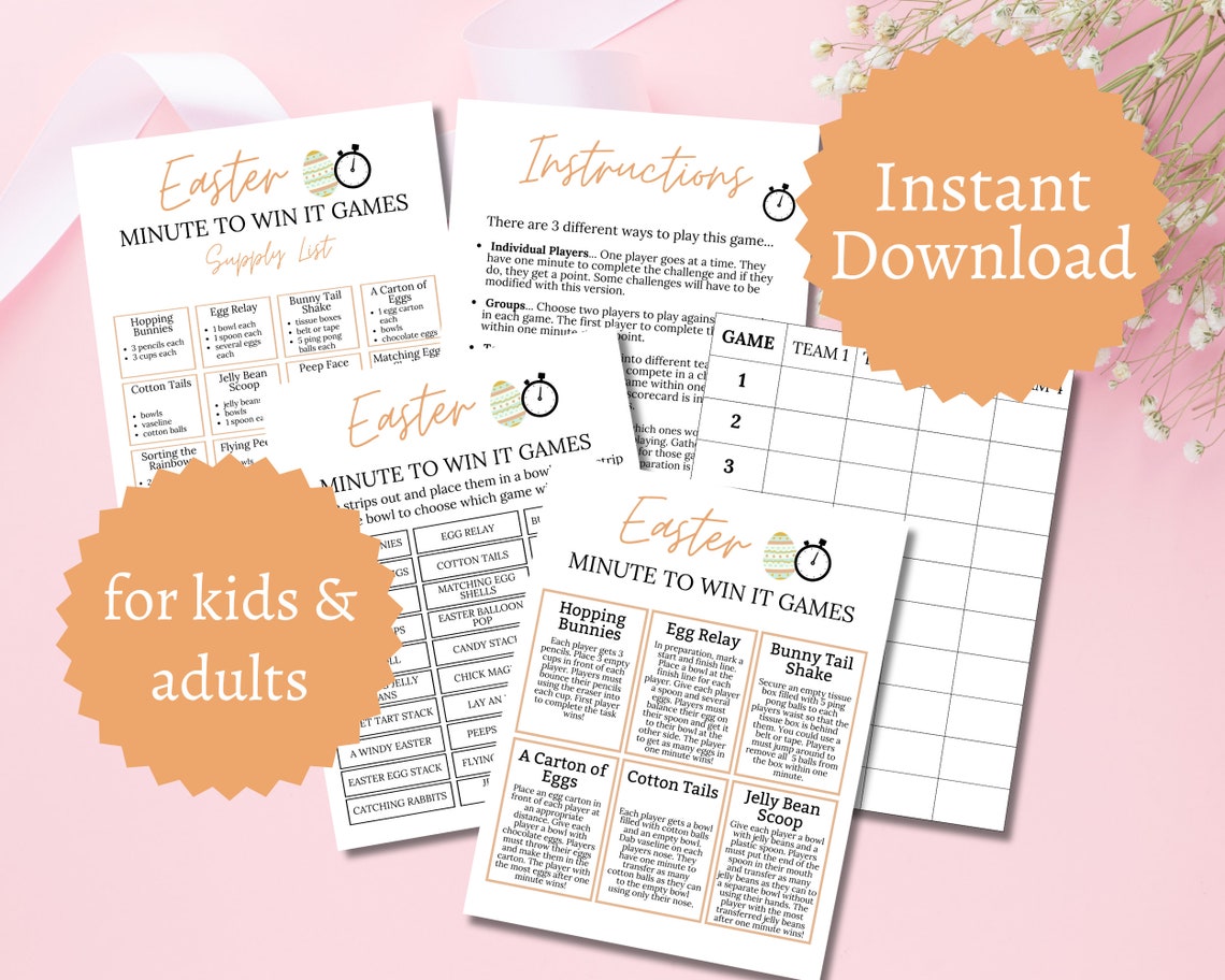 Easter Minute to Win It Bundle, Printable Easter Party Game for Kids ...