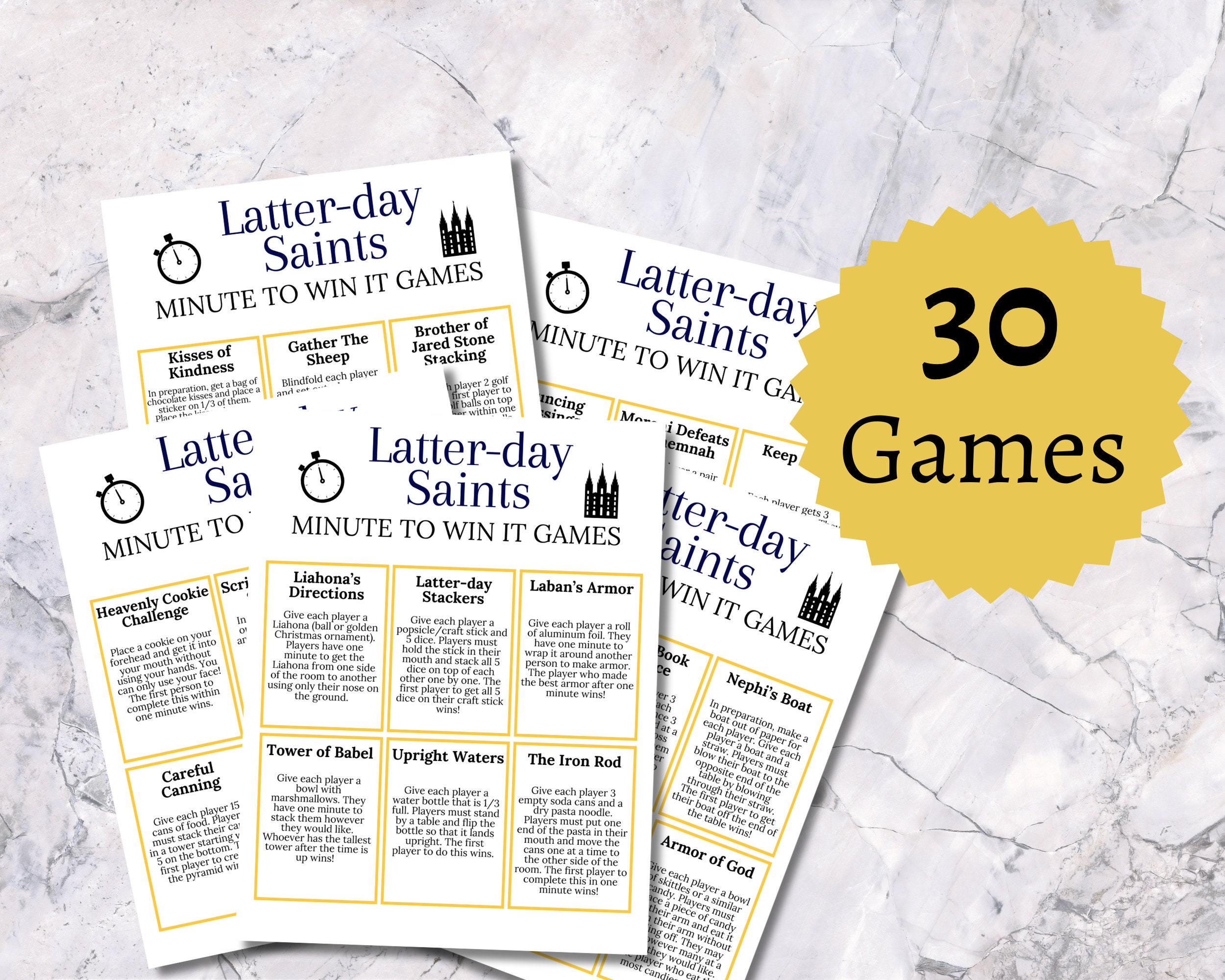 Latter Day Saints Minute to Win It, LDS Games, LDS Printables, LDS ...