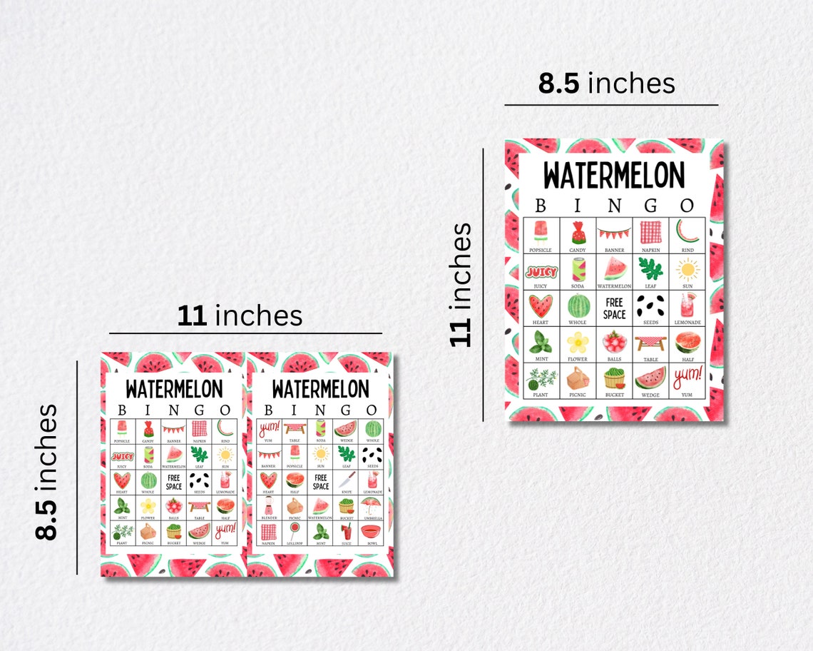 Watermelon Bingo Cards, Printable Summer Party Game for Kids and Adults ...