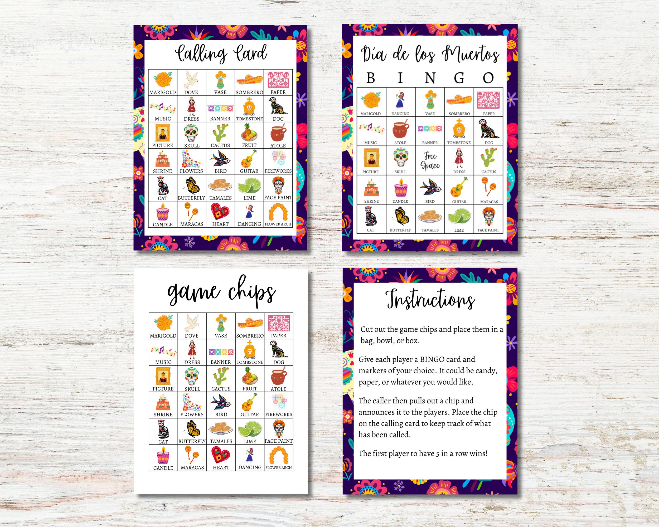 Día De Los Muertos Bingo Cards, Day of the Dead Party Game for Kids ...