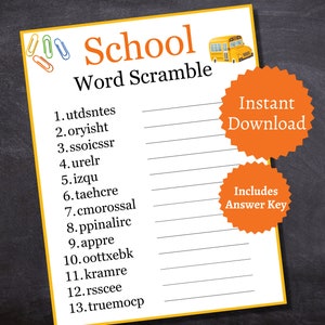 Back to School Word Scramble Game, Printable Classroom Activity for ...