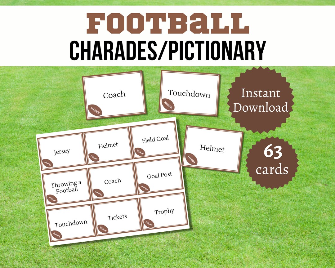 Football Charades and Pictionary Cards, Printable American Football ...