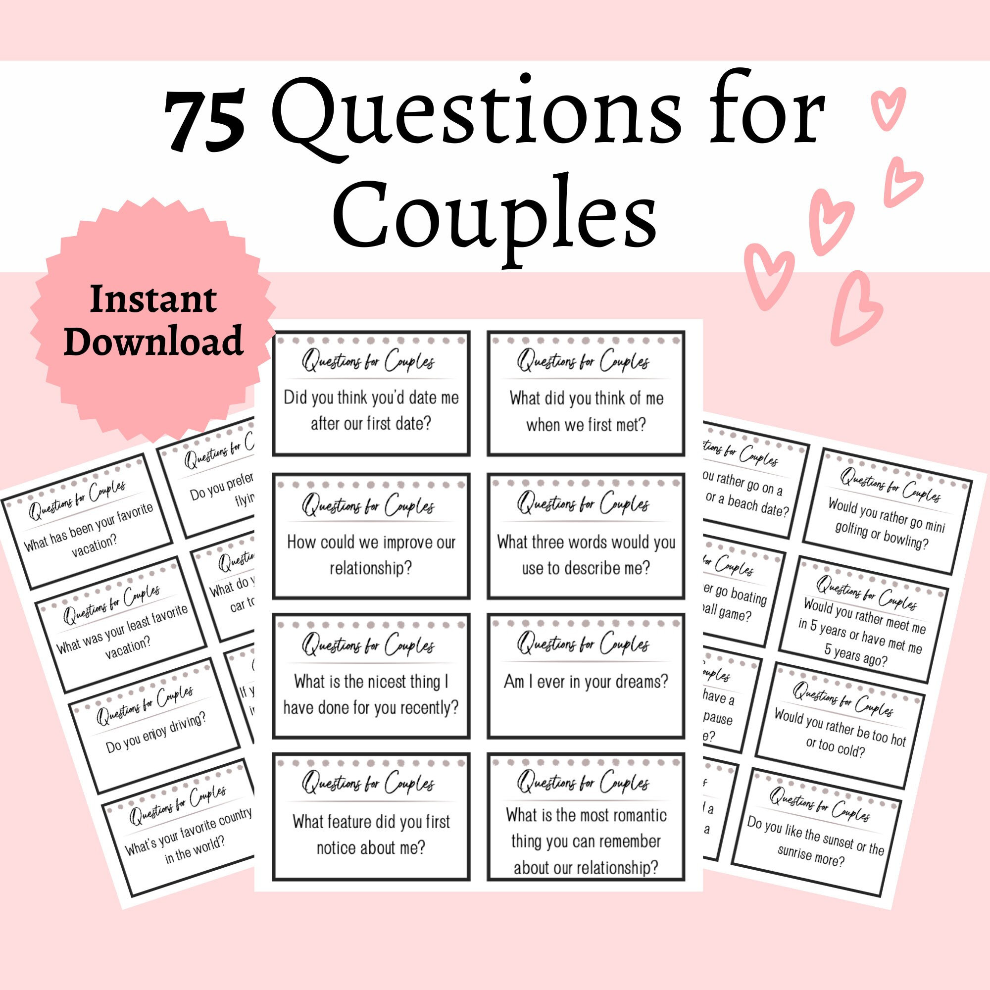 Questions for Couples Cards Printable Conversation Cards - Etsy