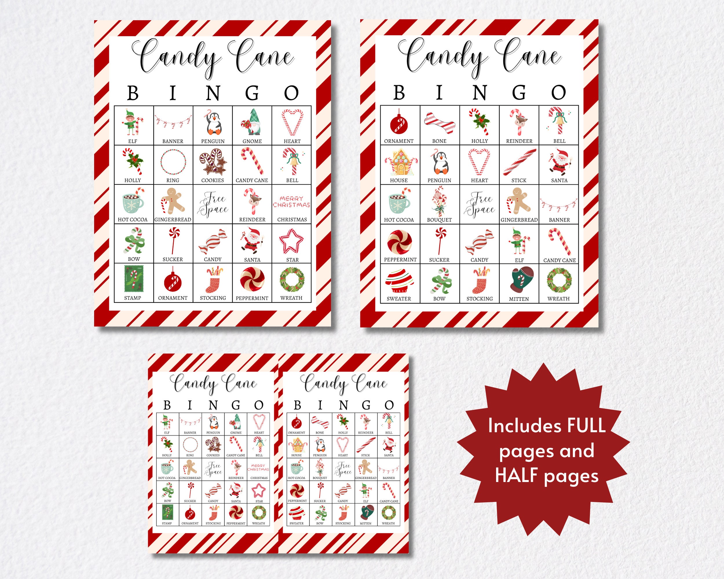 Candy Cane Bingo Cards, Christmas Party Game for Kids, Teens, and ...