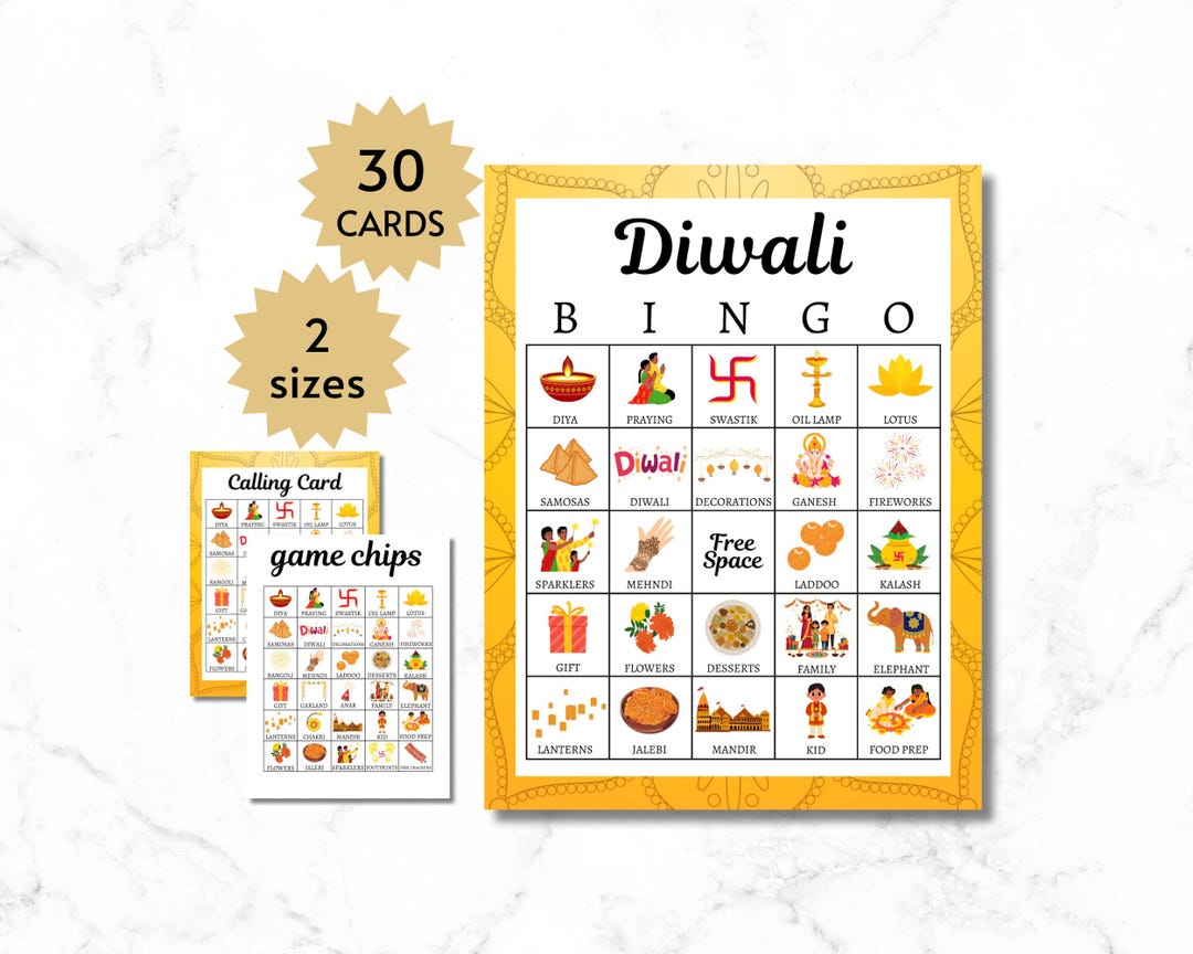Diwali Bingo Cards Bundle, Printable Hindu Festival Party Game for Kids ...