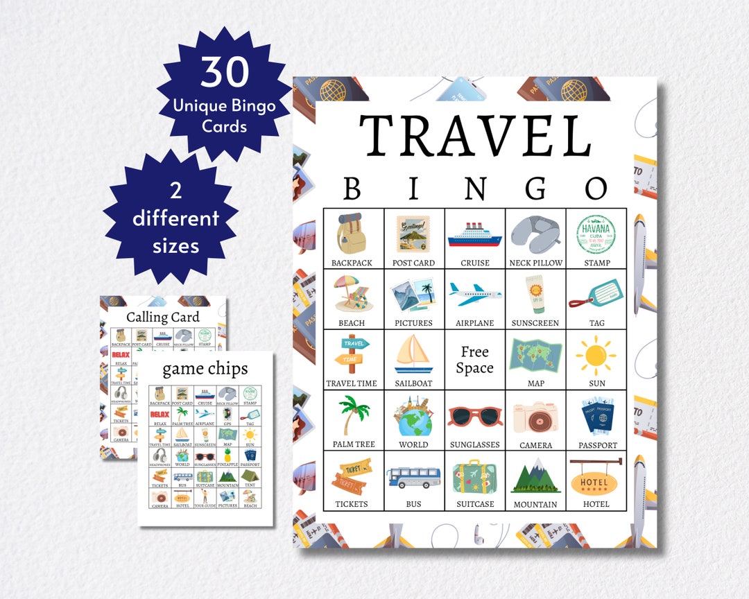 Travel Bingo Cards, Printable Travel and Tourism Party Game for Kids ...