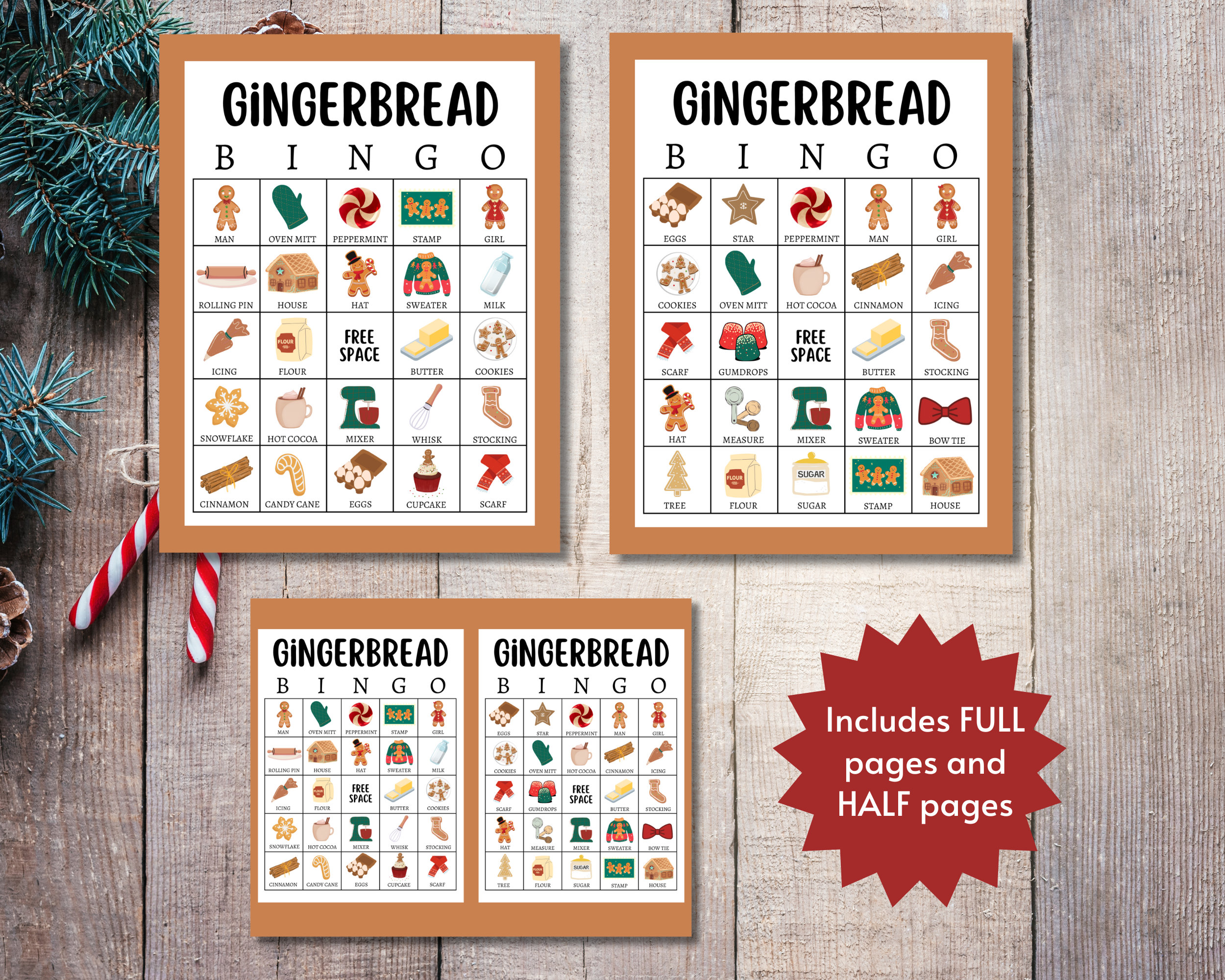 Gingerbread Bingo Cards, Printable Christmas Party Game, Holiday ...