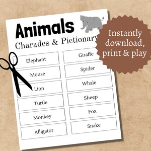 Animal Charades Pictionary Game: Zoo Party Activity (PDF Download) - Etsy