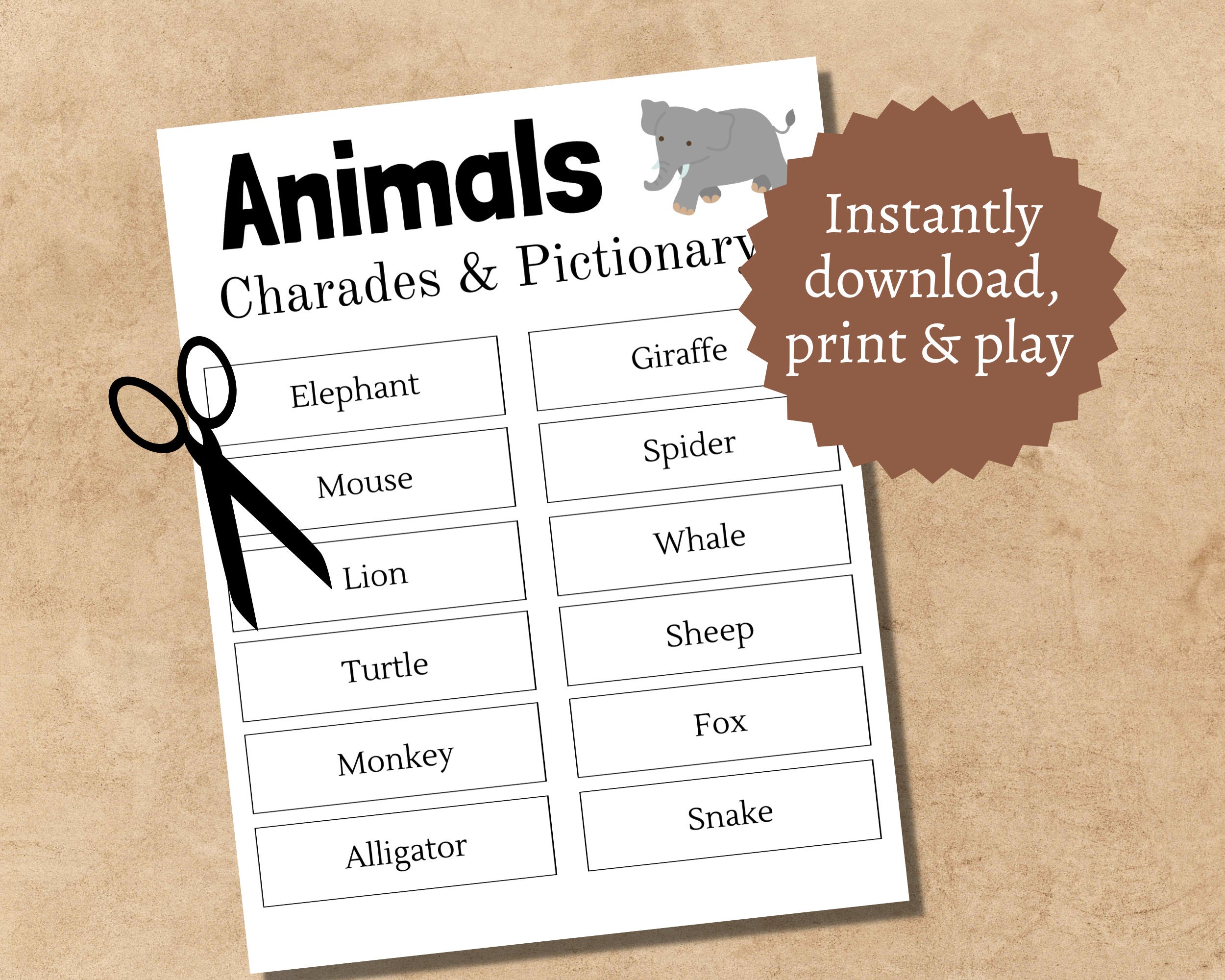 Animal Charades Pictionary Game: Zoo Party Activity (PDF Download) - Etsy