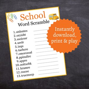 Back to School Word Scramble Game, Printable Classroom Activity for ...