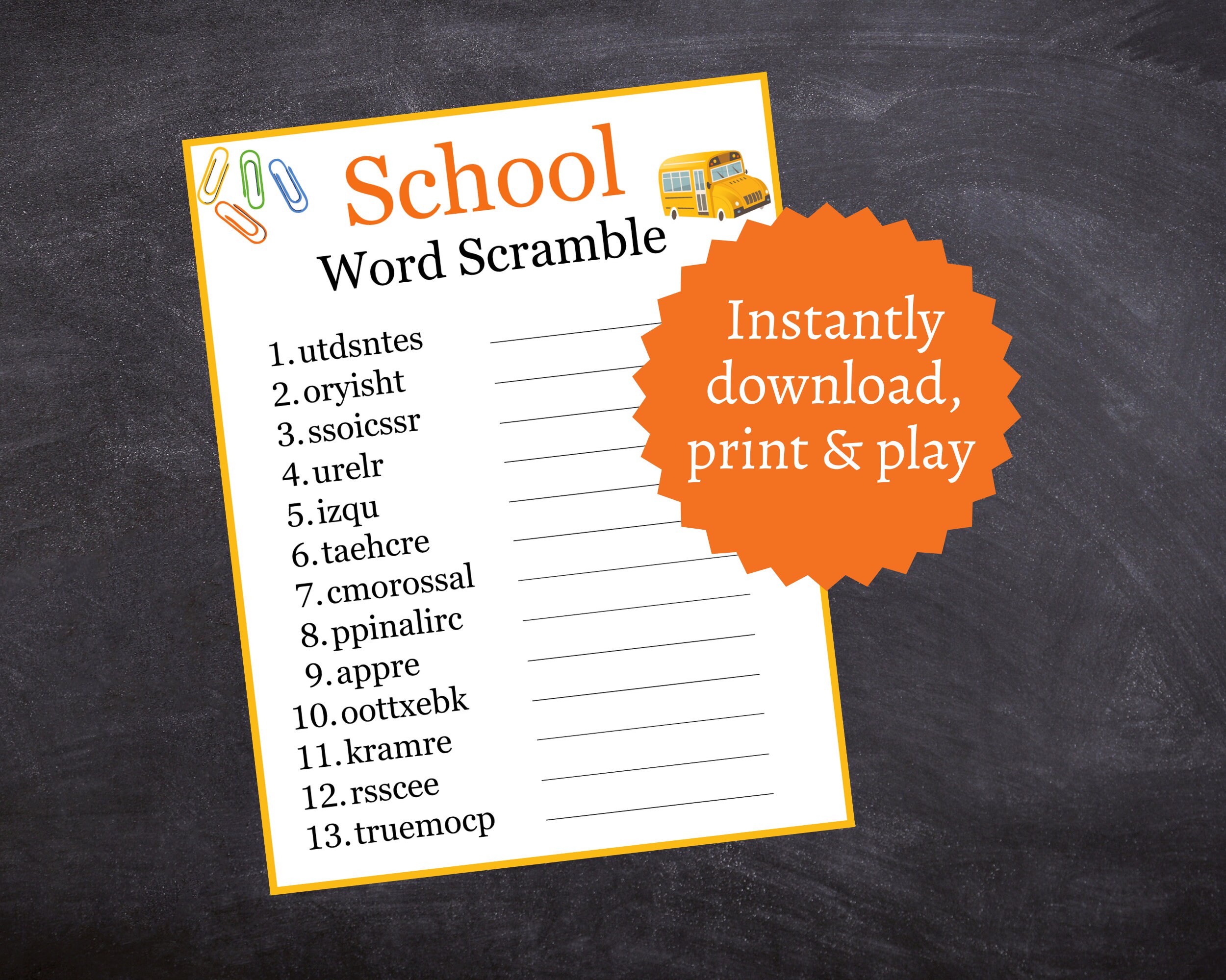 Back to School Word Scramble Game, Printable Classroom Activity for ...