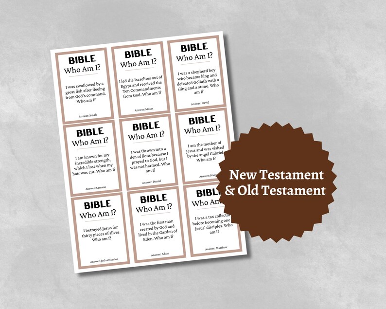 Bible Who Am I Trivia Cards, Printable Christian Party Game for Kids ...
