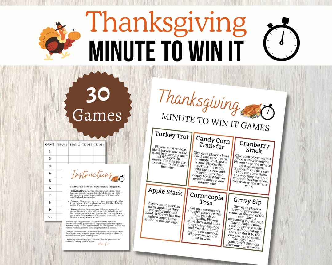 Thanksgiving Minute to Win It Games, Printable Thanksgiving Party Game ...