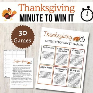 Thanksgiving Minute to Win It Games, Printable Thanksgiving Party Game ...