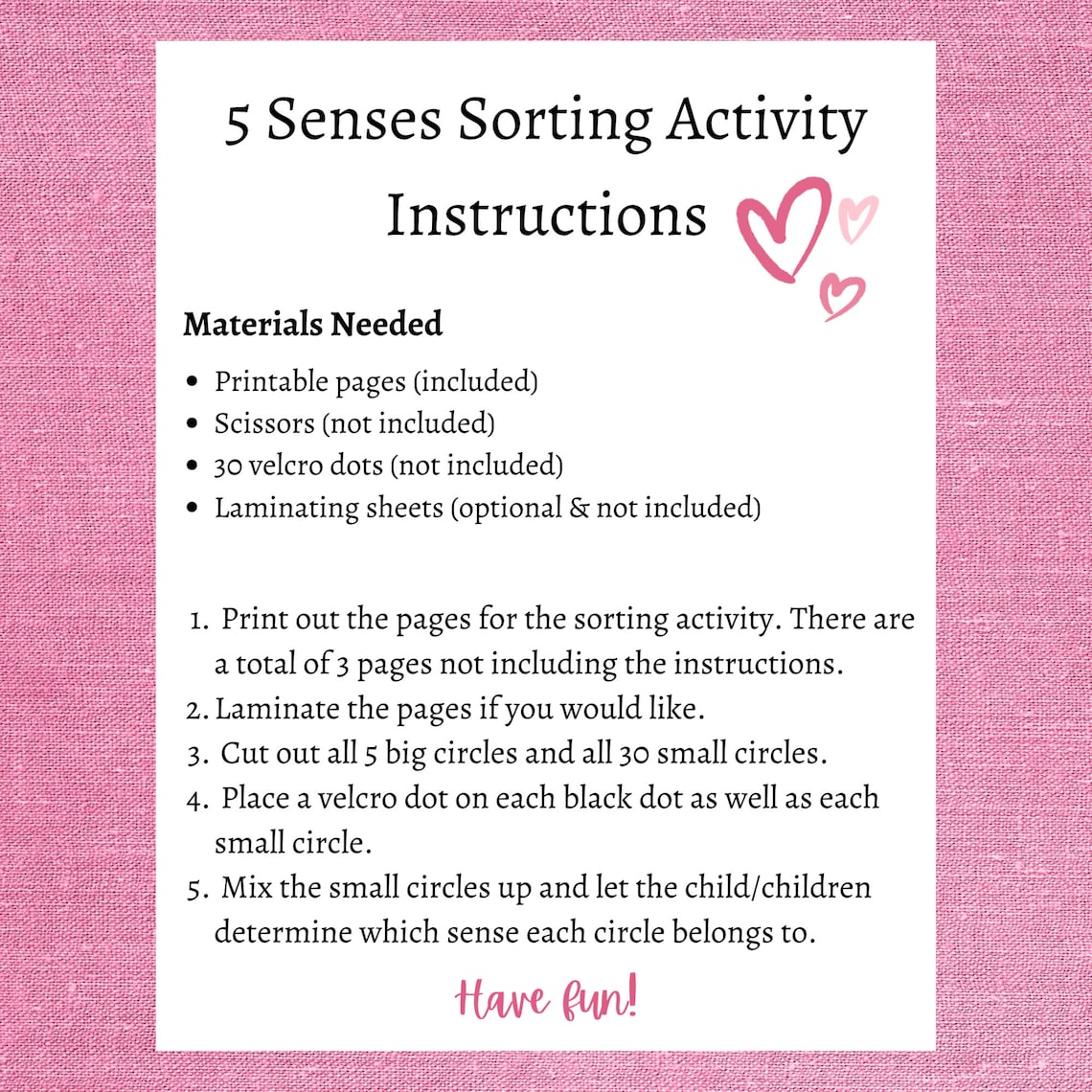 Valentine's Day 5 Senses Sorting Activity for Kids, 5 Senses Learning ...