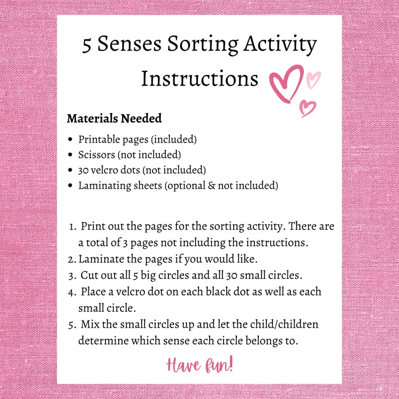 Valentine's Day 5 Senses Sorting Activity for Kids, 5 Senses Learning ...