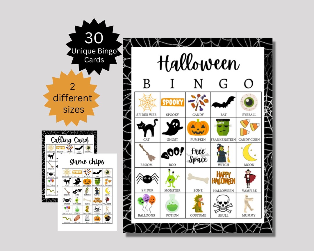 Halloween Bingo Cards, Printable Halloween Party Game for Kids, Teens ...
