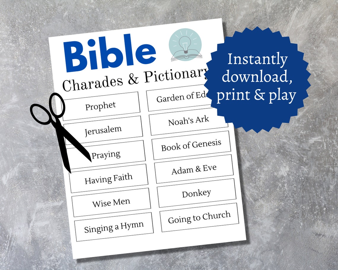 Bible Charades, Bible Pictionary, Printable Christian Games, Church ...