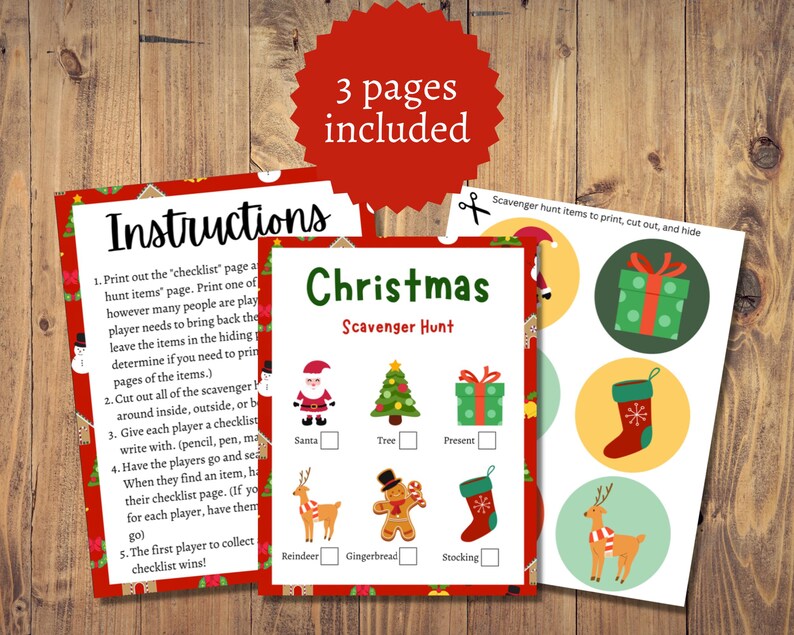 Christmas Scavenger Hunt for Kids, Printable Holiday Party Game for ...