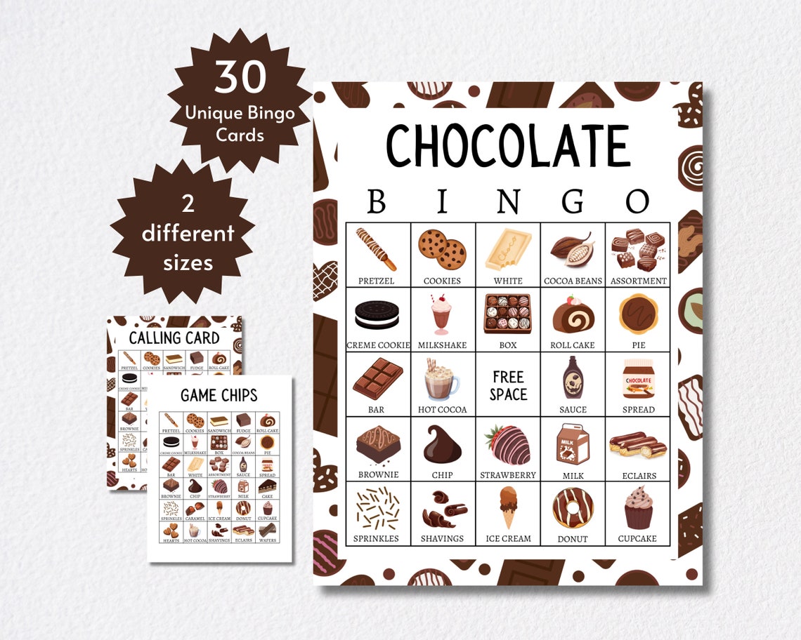 Chocolate Bingo Cards, Printable Chocolate Party Game for Kids and ...